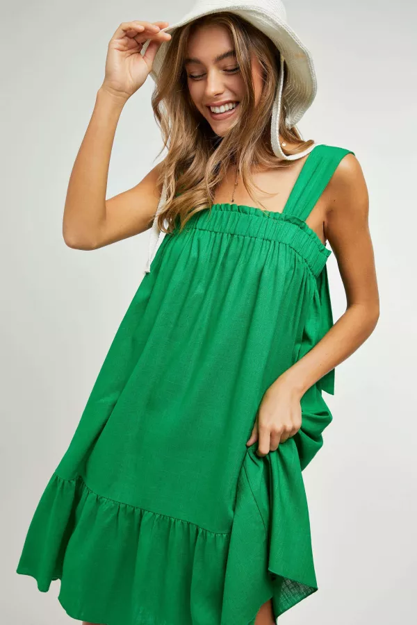 Solid Square Neck Sleeveless Ruffle Mini Dress - Davi & Dani