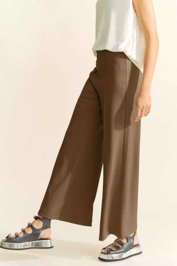 Solid High Waist Wide Leg Back Pocket Pants - Davi & Dani
