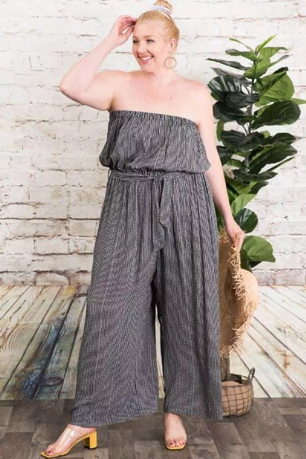 Plus Size Ethnic Striped Cropped Jumpsuit - Davi & Dani