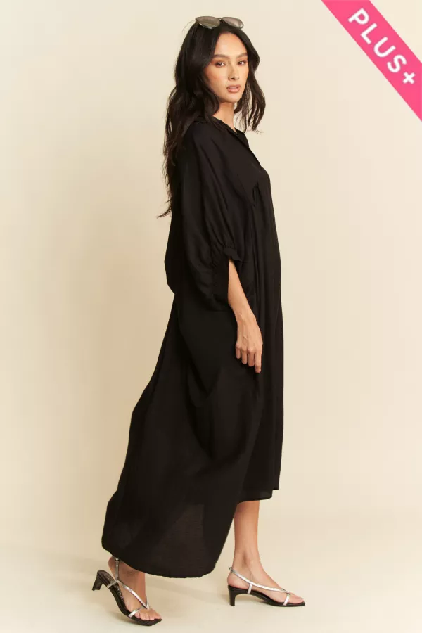 Plus Oversized Collared Neckline Shirt Dress - Davi & Dani