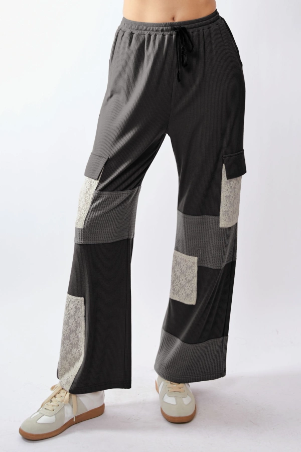 Side Flap Pockets Knit Wide Opening Pants - Davi & Dani