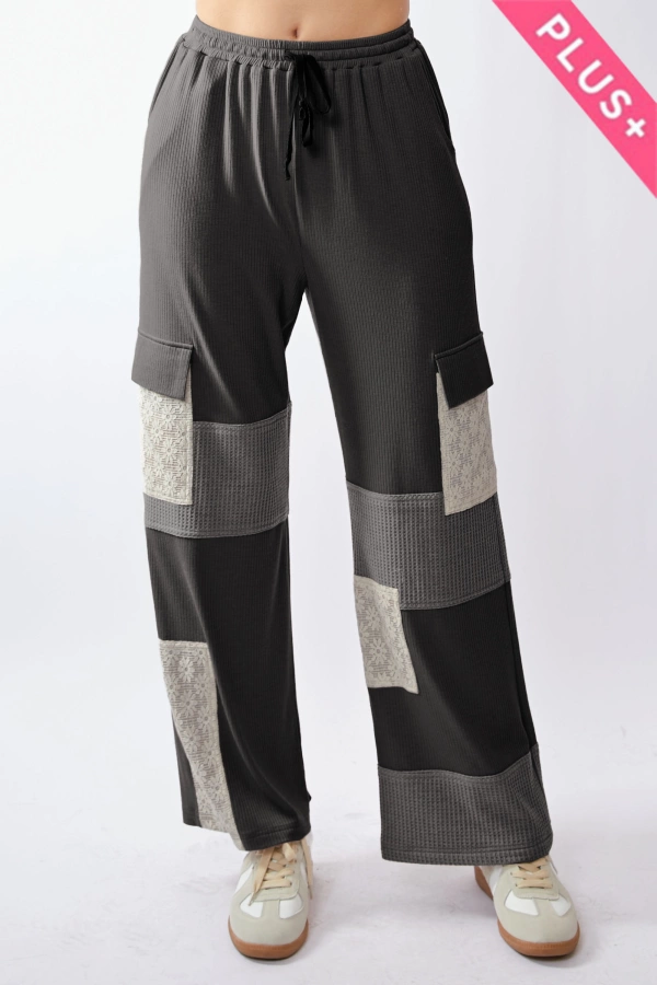 Plus Side Flap Pockets Knit Wide Opening Pants - Davi & Dani