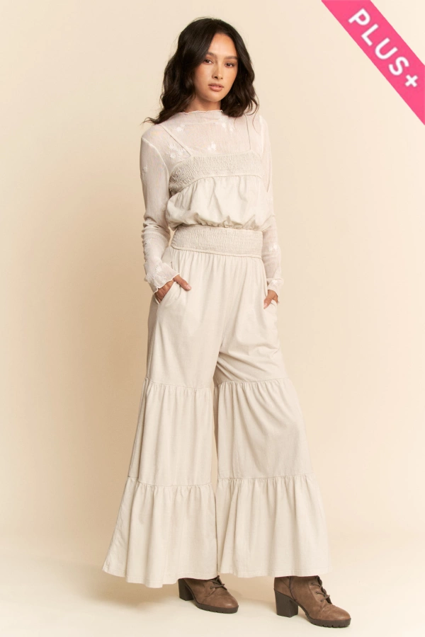 Plus Mineral Washed Knit Wide Leg Tiered Jumpsuit - Davi & Dani